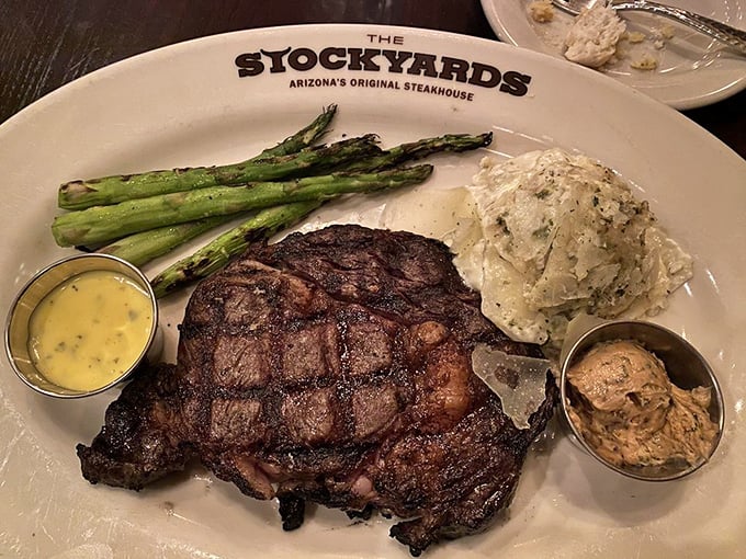 Behold the ribeye in all its glory – perfectly charred outside, blush-pink inside, absolutely magnificent throughout.