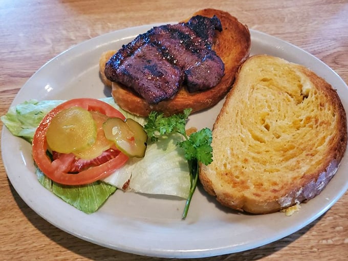 Behold the sandwich that's converting vegetarians faster than a tent revival – pure grilled perfection on bread.