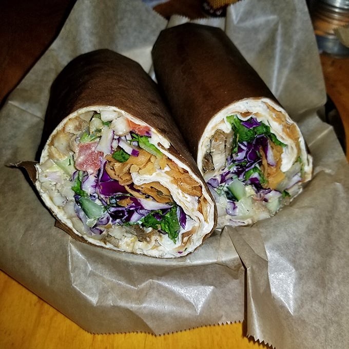 Behold the Street Döner Wrap in all its glory—a perfect spiral of meat, veggies, and sauce that makes burritos jealous.