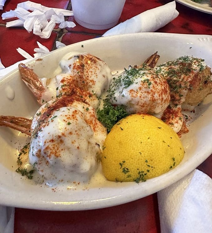 These stuffed shrimp aren't just a meal—they're a masterclass in seafood indulgence, complete with a lemon crown.