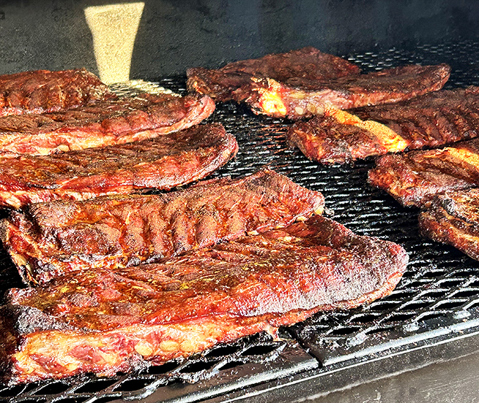 Meat candy for grown-ups. These ribs have the kind of bark that makes tree bark jealous—nature's got nothing on this smoke ring.