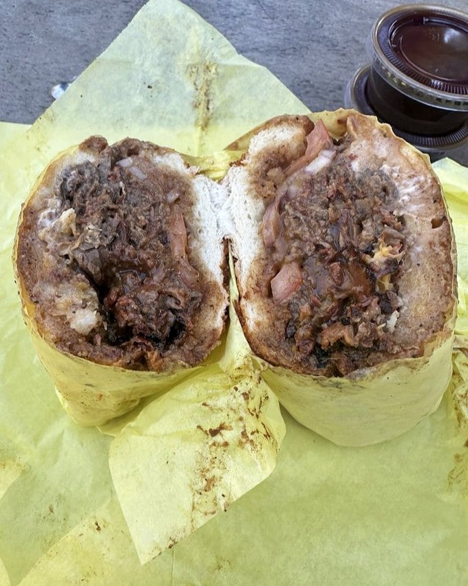 Behold the tri-tip sandwich in all its glory—meat so tender it practically files its own divorce papers from the cow.