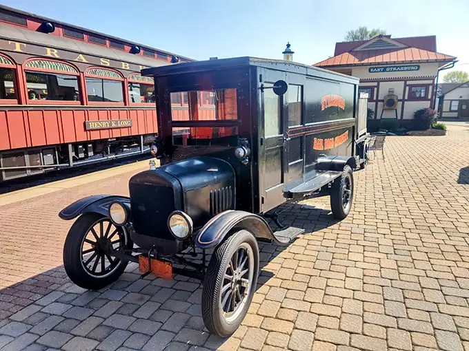 This vintage delivery truck isn't just parked – it's patiently waiting for its next adventure, a four-wheeled colleague to its steam-powered cousins.