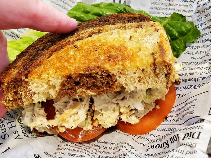 The legendary tuna melt reveals its secrets: perfectly toasted bread, generous filling, and that essential cheese pull that makes time stand still.