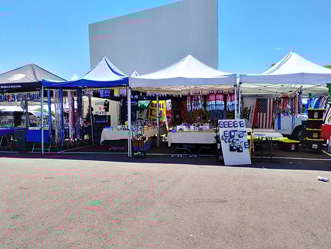 Under cheerful canopies, vendors display their wares like curators of the world's most eclectic museum of everything.