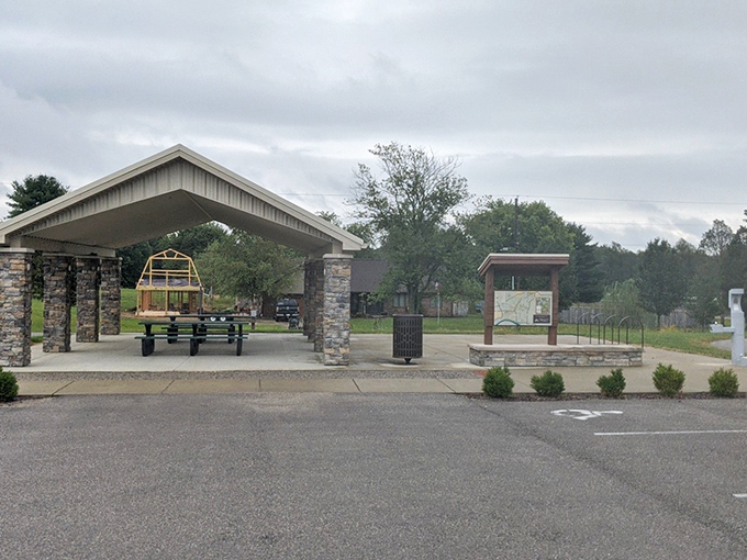 Warrick Trails offers a perfect picnic spot with its stone pavilion and thoughtful amenities—proof that sometimes the best attractions are the simplest ones.