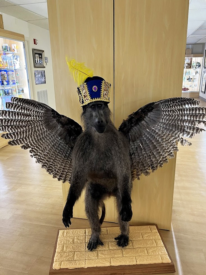 This winged baboon guardian, complete with regal headpiece, reminds us why we still check the skies during thunderstorms.