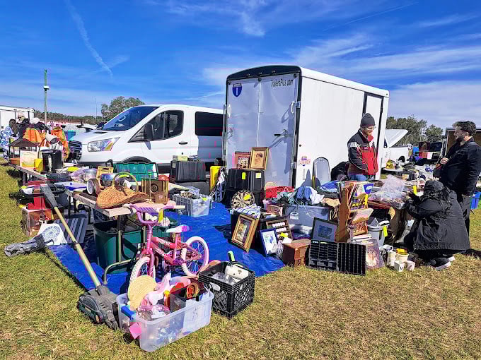 From pink bicycles to plush toys, this vendor's eclectic collection proves that one person's spring cleaning becomes another's Saturday morning jackpot.
