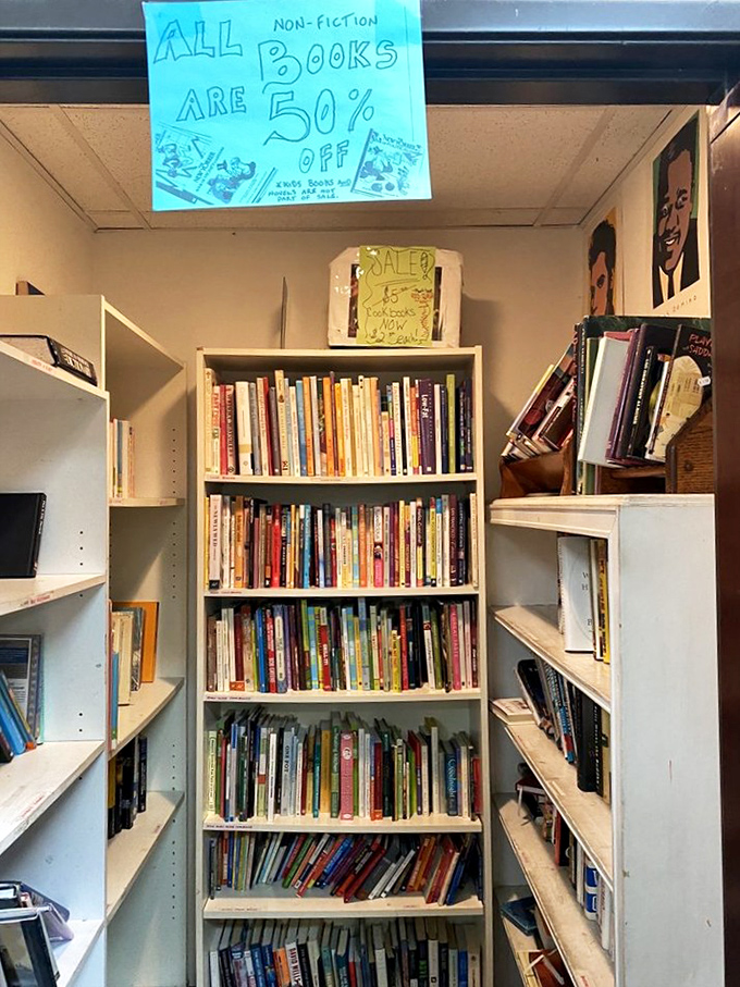 Literary treasures at half price—proof that both wisdom and bargains come to those who browse patiently.