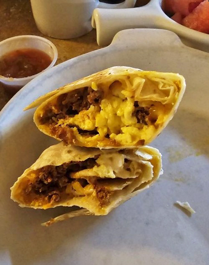 Breakfast burritos that reveal their treasures like Russian nesting dolls. Each bite delivers a perfect ratio of eggs, meat, and cheese.