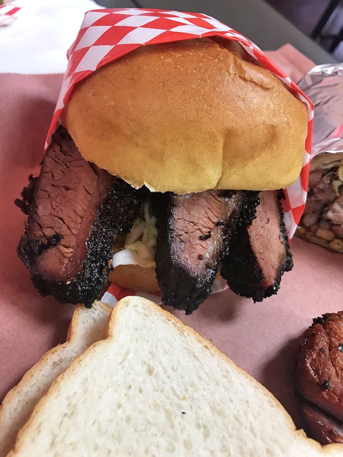 This isn't just a sandwich; it's a brisket revelation wrapped in a bun. That smoke ring is basically jewelry for meat enthusiasts.