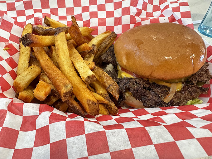 This isn't just a cheeseburger—it's a hand-formed masterpiece of beef and cheese harmony that makes fancy $20 burgers weep with inadequacy.