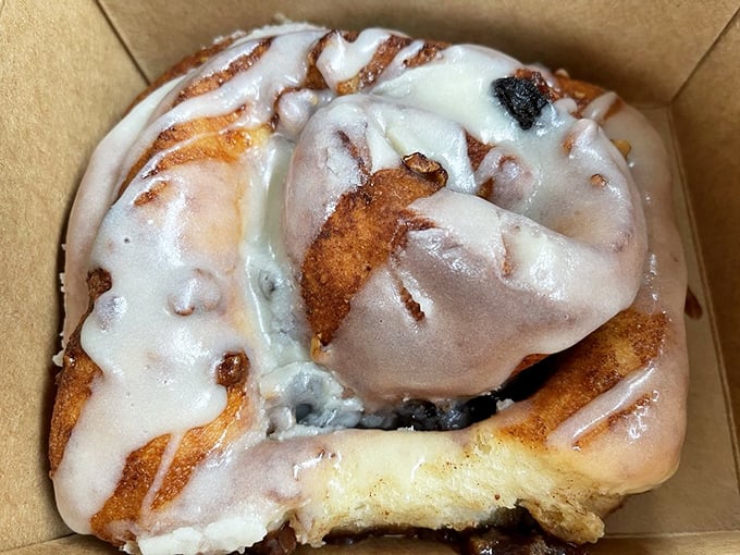 Behold the star of our show! This cinnamon roll isn't just breakfast—it's an event, with layers that unfold like a delicious story.