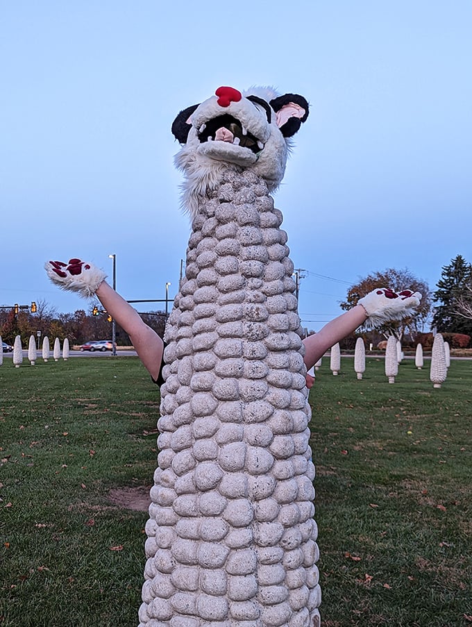 Local creativity blooms as residents occasionally dress up the corn sculptures, proving that art installations and playful humor go together like butter and… well, corn.