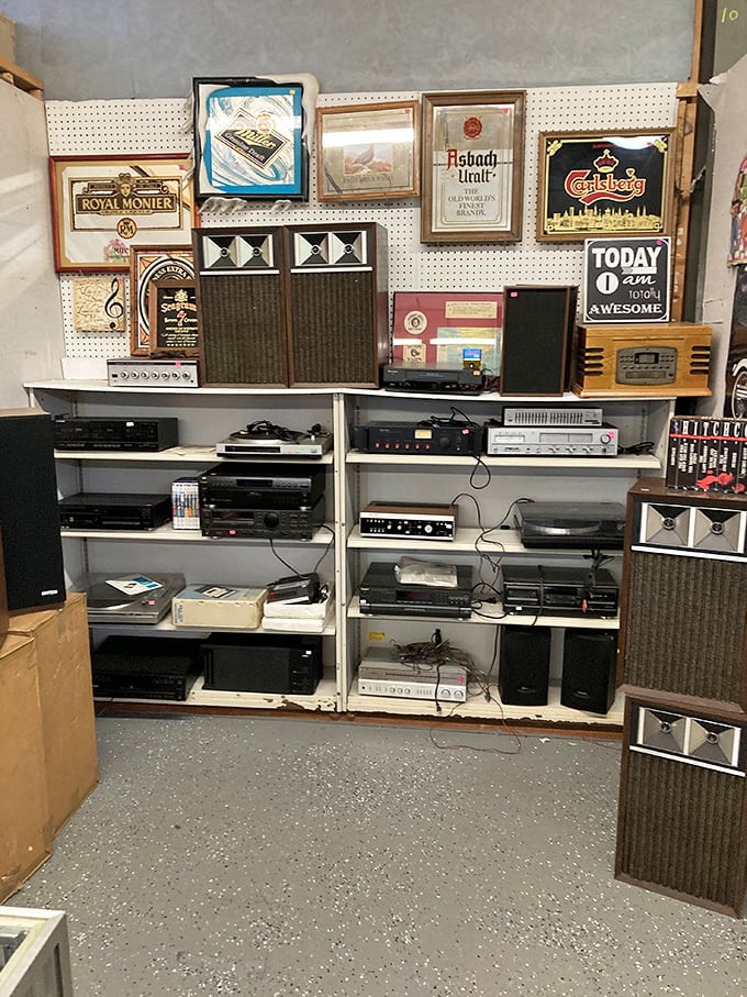 The electronics section doubles as a museum of technological evolution. Remember when these stereo systems were the height of sophistication?