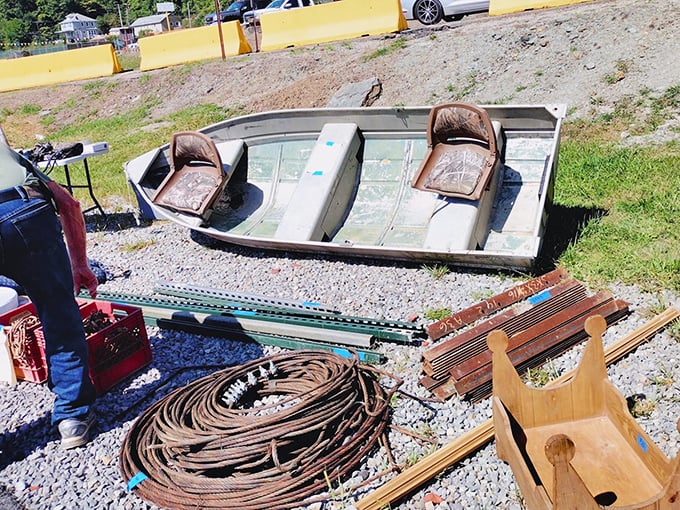 Someone's fishing dreams await new waters. This aluminum vessel might look humble, but it's seen more fish stories than most people have heard.