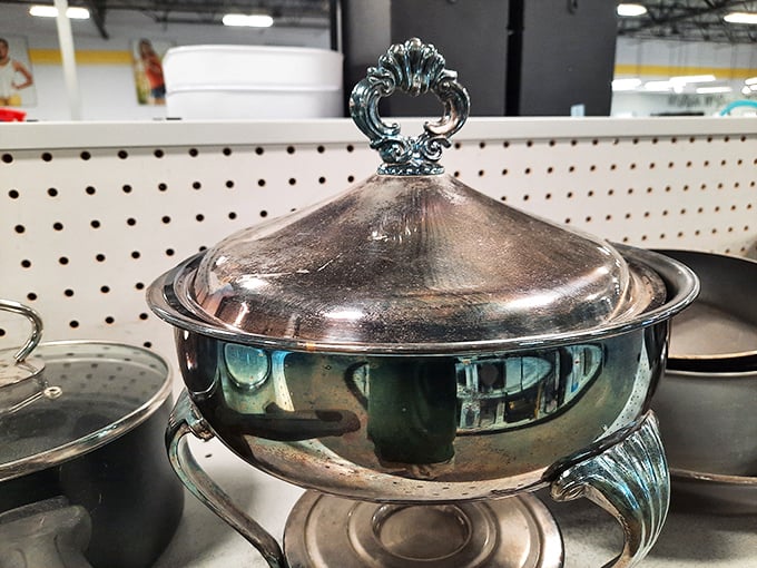 This silver serving dish has seen more dinner parties than a caterer. One person's downsized dining room becomes another's entertaining upgrade.