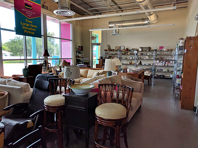 This furniture section looks like a Hollywood prop warehouse decided to throw a garage sale at reasonable prices.