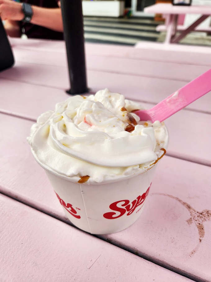 This isn't just vanilla soft serve—it's a cloud of creamy perfection topped with whipped cream that makes you forget you're sweating through your shirt.