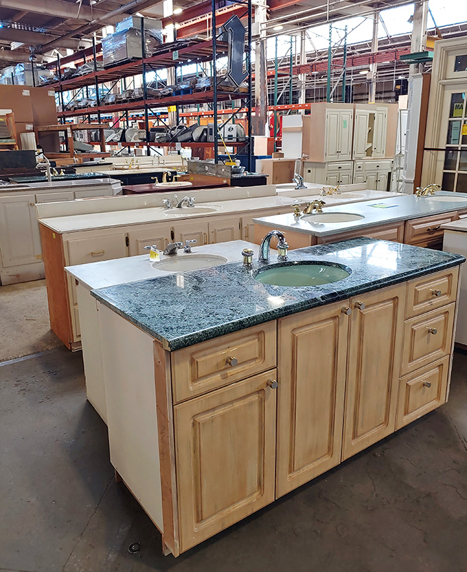 Kitchen islands with personality! These rescued countertops and sinks have stories to tell—and are ready for their next chapter in your renovation saga.