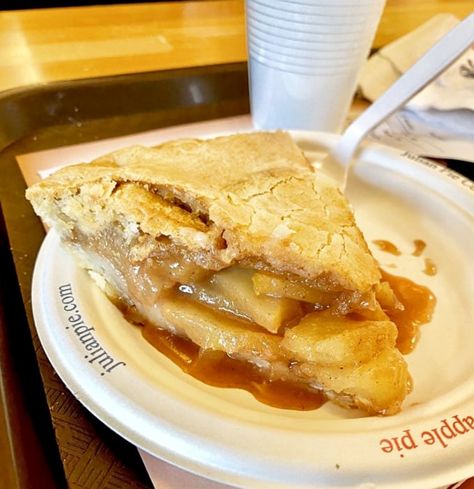Behold the star of the show—Julian's classic apple pie with that perfect golden crust and tender apple filling peeking out seductively.