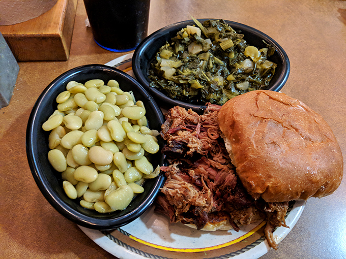 This pulled pork sandwich isn't just lunch—it's what happiness looks like when it decides to settle between two buns.