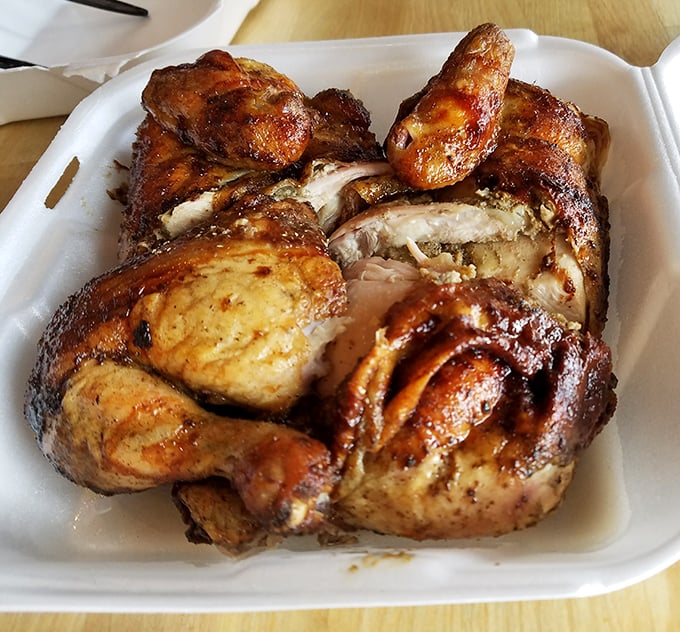 Behold the star of the show—rotisserie chicken with skin so perfectly caramelized it deserves its own Instagram account and fan club.