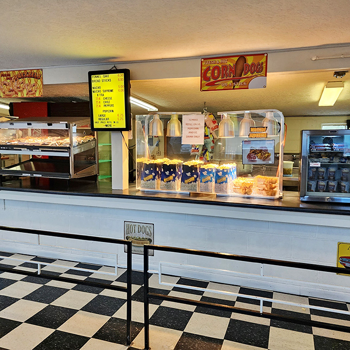 Classic concession stand vibes with corn dogs and popcorn waiting to become the supporting cast in your movie night memories.