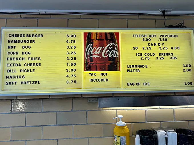 Concession prices that won't require a second mortgage! The illuminated menu board offers drive-in classics that taste better under the stars.