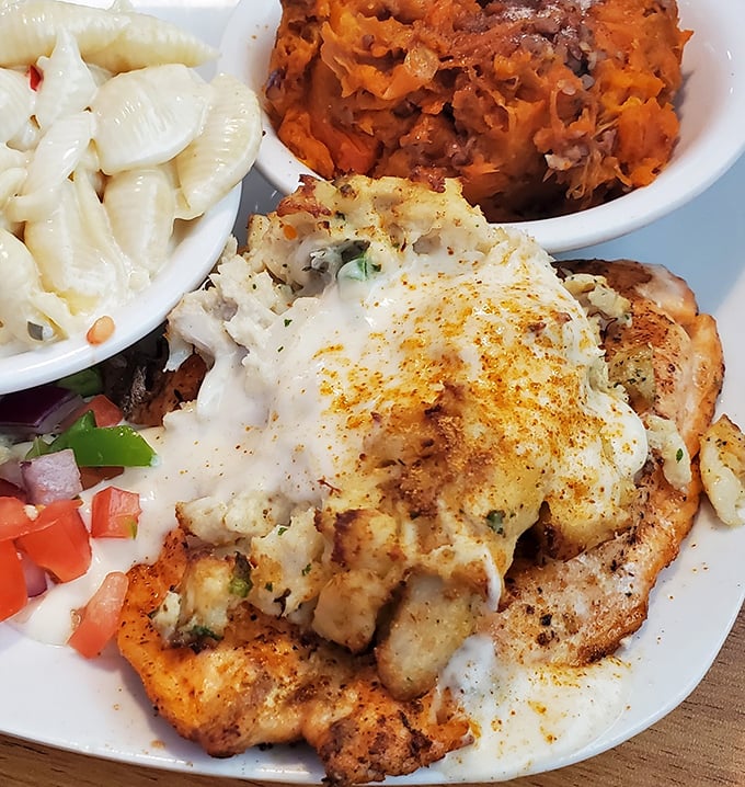 The stuffed flounder doesn't just arrive at your table—it makes an entrance. Like Liberace in fish form, gloriously excessive and worth every calorie.