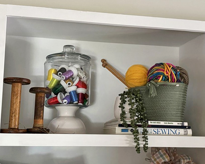 Crafting history captured in a jar—these vibrant thread spools are tiny time capsules of domestic life from decades past.