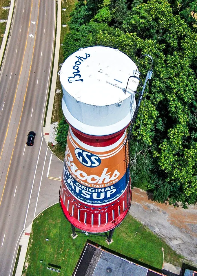 From this aerial perspective, the Brooks logo stands out like a culinary lighthouse guiding hungry travelers through the Midwest prairie.