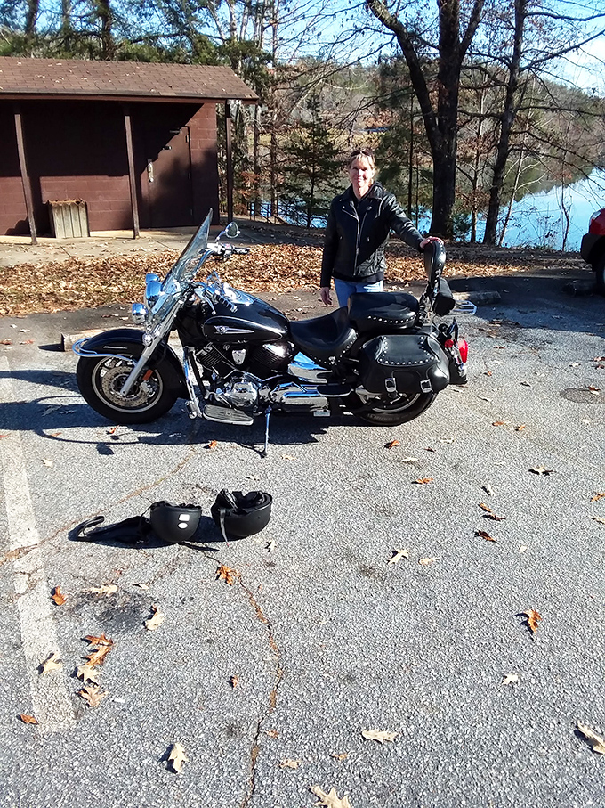 Freedom on two wheels – where the parking lot ends, adventure begins. This motorcycle enthusiast found the perfect backdrop for a Sunday ride.
