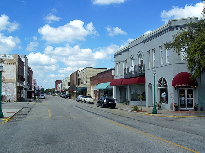 Arcadia's main street—where buildings stand shoulder-to-shoulder like old friends sharing colorful stories that get better with each telling.