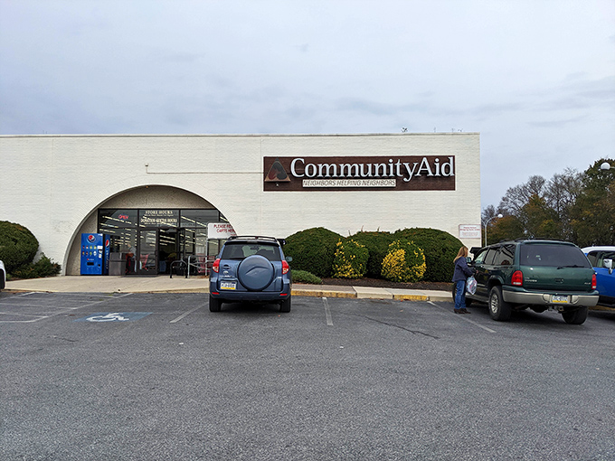 Community Aid's welcoming entrance promises treasure hunting with a purpose. Every purchase here tells two stories—yours and the community's.