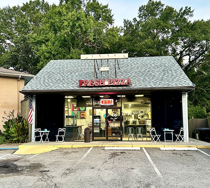 Don't let the "Fresh Pizza" sign fool you – Dough Haus is hiding donut treasures behind those doors. Newport News' delightful dual threat!