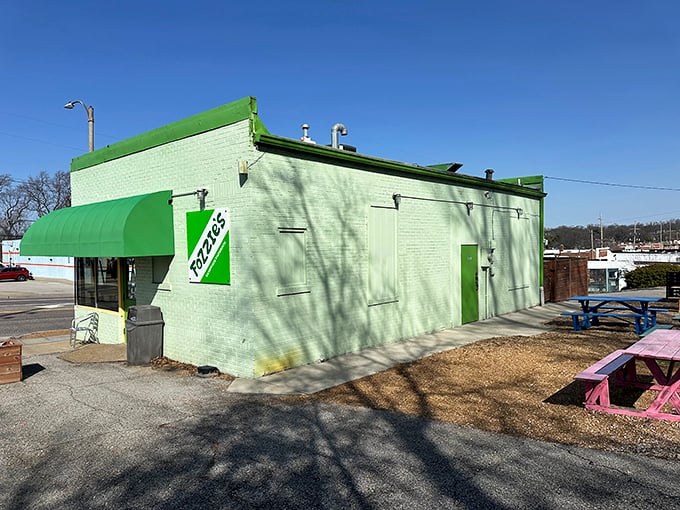 The little green building that could! Fozzie's vibrant exterior hints at the creative sandwich adventures waiting within.