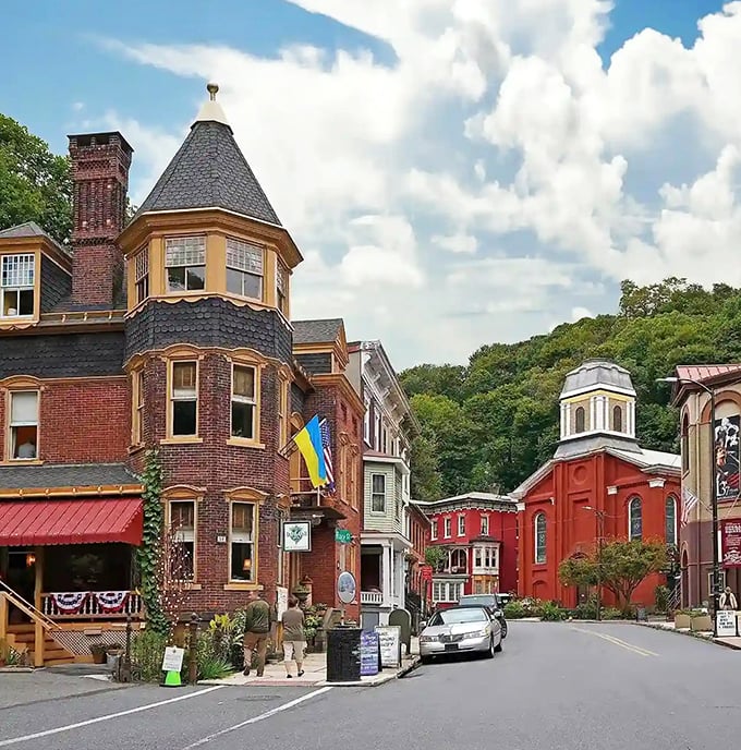 Jim Thorpe's Victorian buildings cling to hillsides like colorful barnacles, creating a European village vibe in Pennsylvania's mountains.