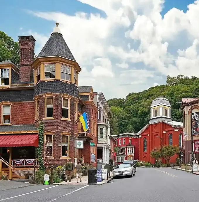 Jim Thorpe's Victorian buildings cling to hillsides like colorful barnacles, creating a European village vibe in Pennsylvania's mountains.