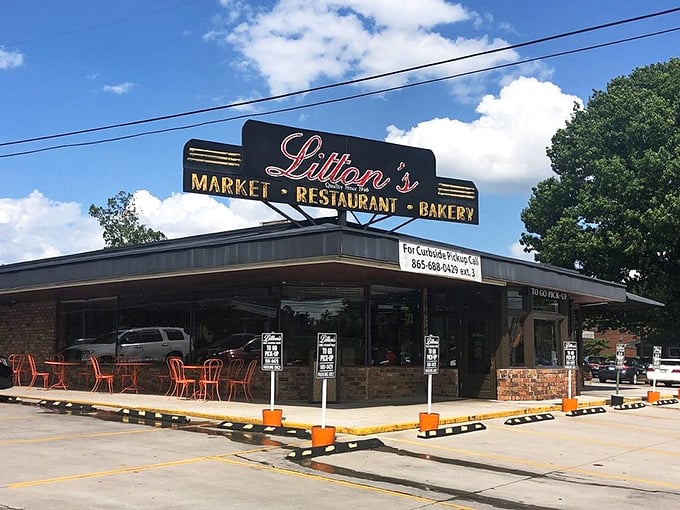 Litton's triple-threat sign promises market, restaurant, and bakery – a holy trinity of deliciousness under one roof.