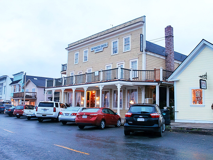 Mendocino's historic buildings perch on the edge of the continent like they're contemplating a swim to Japan.