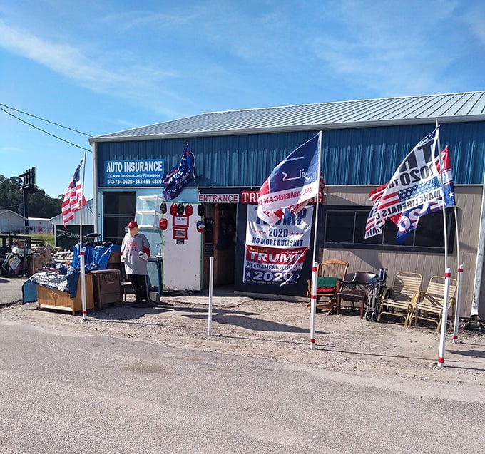 NMB Flea Market's vibrant exterior displays of flags, mannequins and chairs – fashion without the boutique prices!