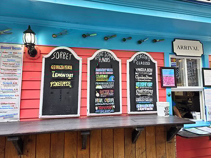 Peterson's menu boards are like edible poetry—Georgia Peach sorbet sounds like a summer love song.