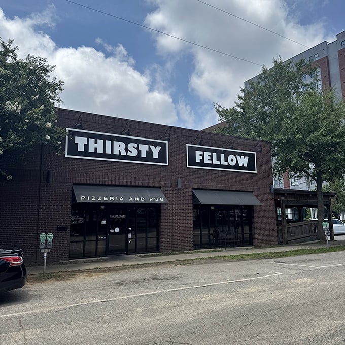 Thirsty Fellow's brick exterior hides a pizza paradise – where college wisdom and local know-how meet over perfectly charred crusts.