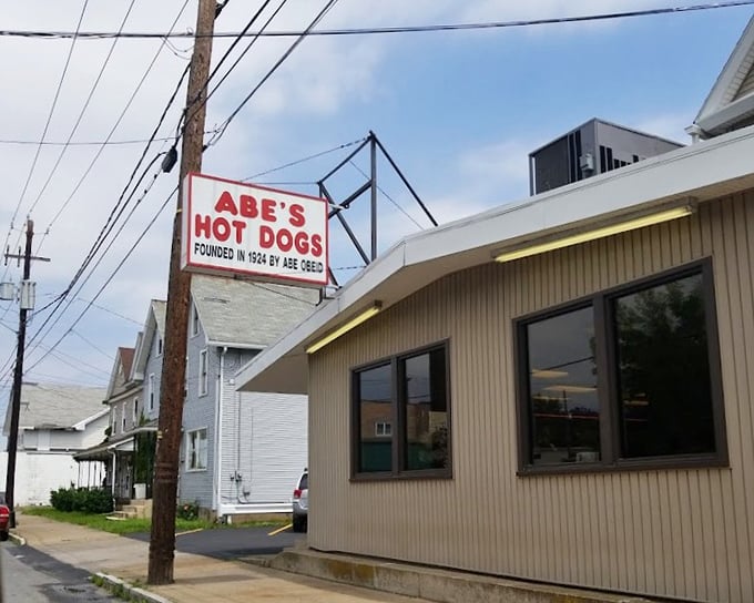 The vintage sign at Abe's proudly announces its founding year – a testament to how long Wilkes-Barre has been enjoying these legendary dogs.