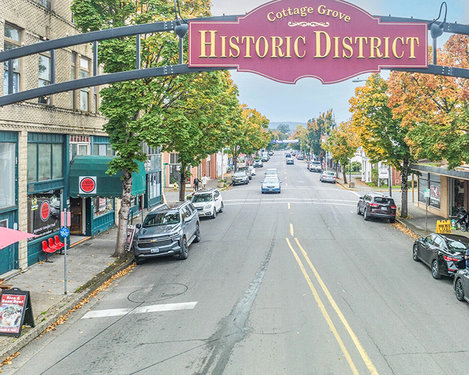 Cottage Grove's historic district welcomes you with a sign that might as well say, "Yes, we're as charming as you hoped we'd be."
