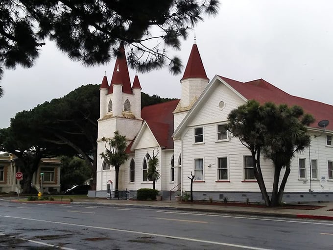 This charming white church with its red roof anchors Lompoc's history—standing tall like your grandma who refuses to need a walking cane.
