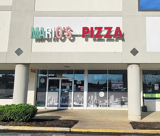 Mario's storefront brings a slice of New York City skyline to Rock Hill. The Italian flag colors in the sign are no accident.