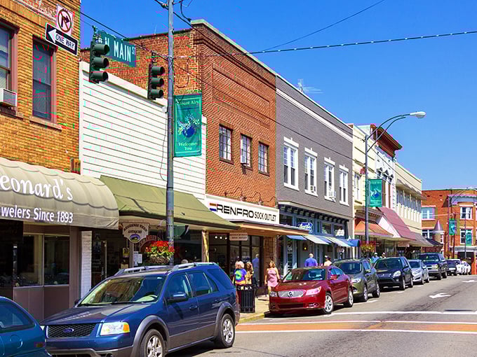 Bustling day in downtown Mount Airy, NC—classic small-town charm with historic storefronts, local businesses, and vibrant community life along Main Street.