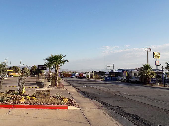 Downtown Needles embraces its desert identity with pride. Those palm trees aren't just for show—they're survival experts!